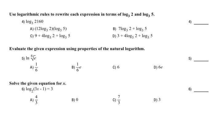 Solved Use logarithmic rules to rewrite each expression in | Chegg.com