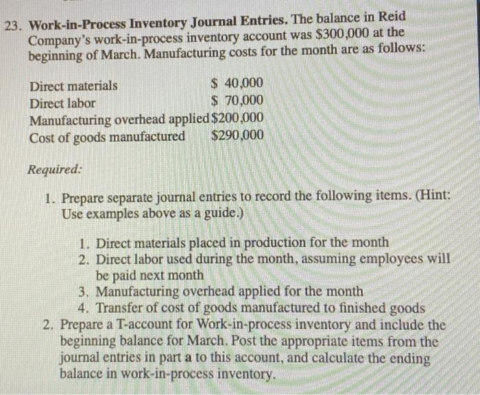 Solved 23. Work-in-Process Inventory Journal Entries. The | Chegg.com