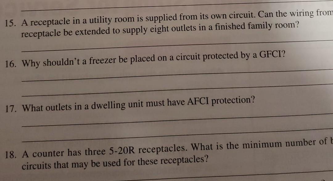 Solved 15. A receptacle in a utility room is supplied from | Chegg.com