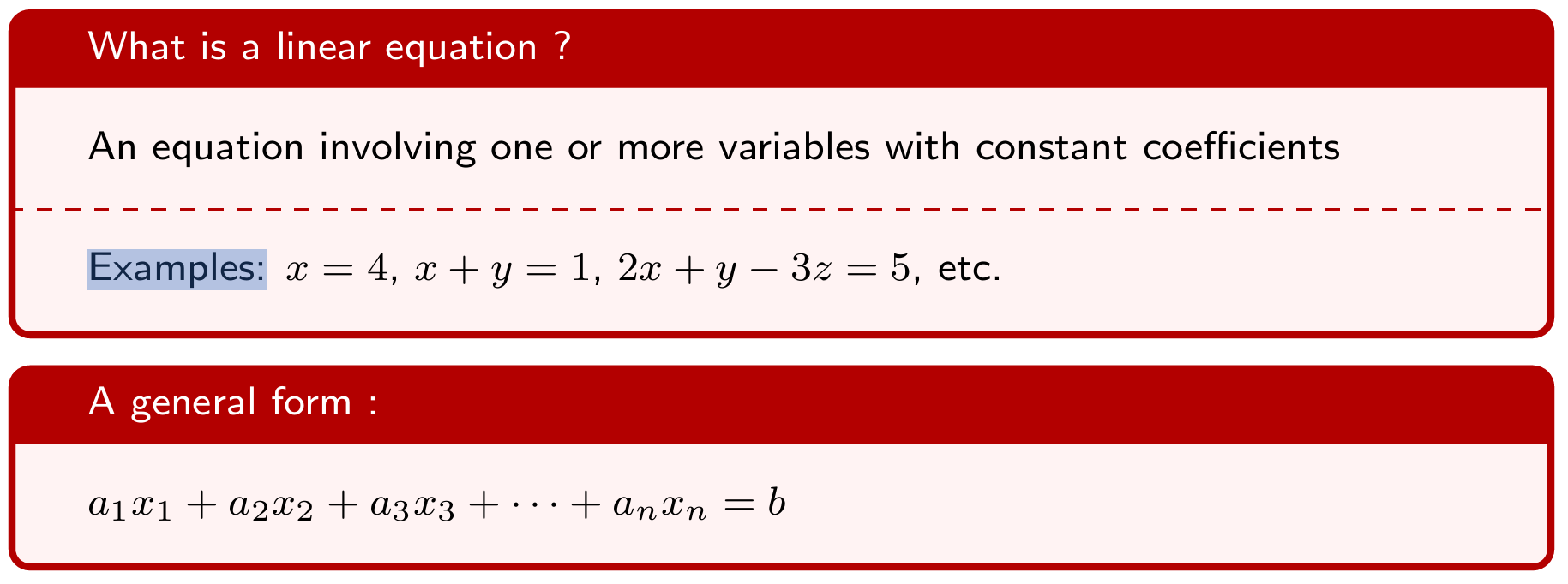 Solved What is a linear equation?An equation involving one | Chegg.com