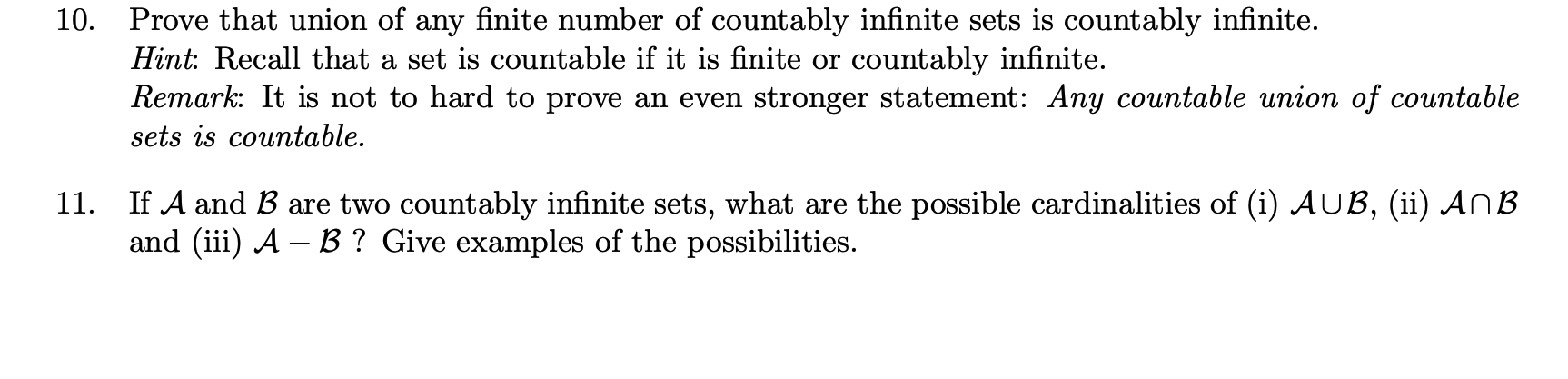 Solved 10. Prove that union of any finite number of | Chegg.com