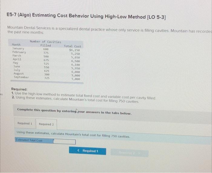 Solved E5-7 (Algo) Estimating Cost Behavior Using High-Low | Chegg.com