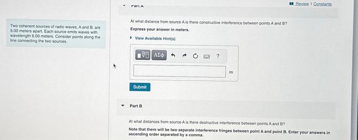 Solved At what distance from source A is thece constructive | Chegg.com