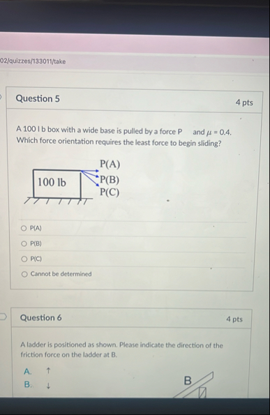 02/quizzes/133011/takeQuestion 54 ﻿ptsA 100 ﻿lb box | Chegg.com