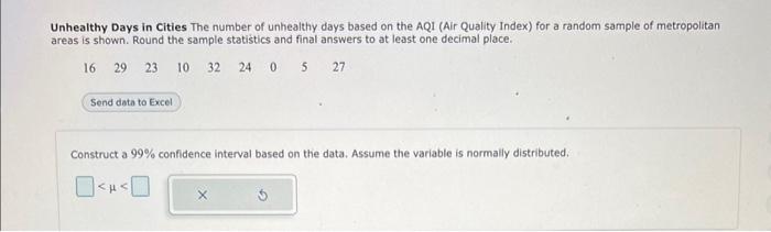 Solved Unhealthy Days in Cities The number of unhealthy days | Chegg.com