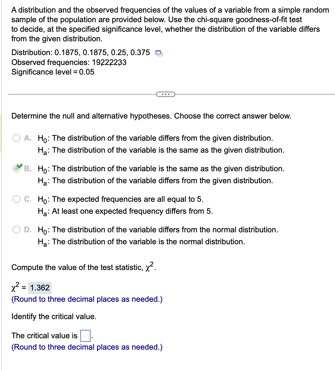 Solved A distribution and the observed frequencies of the | Chegg.com