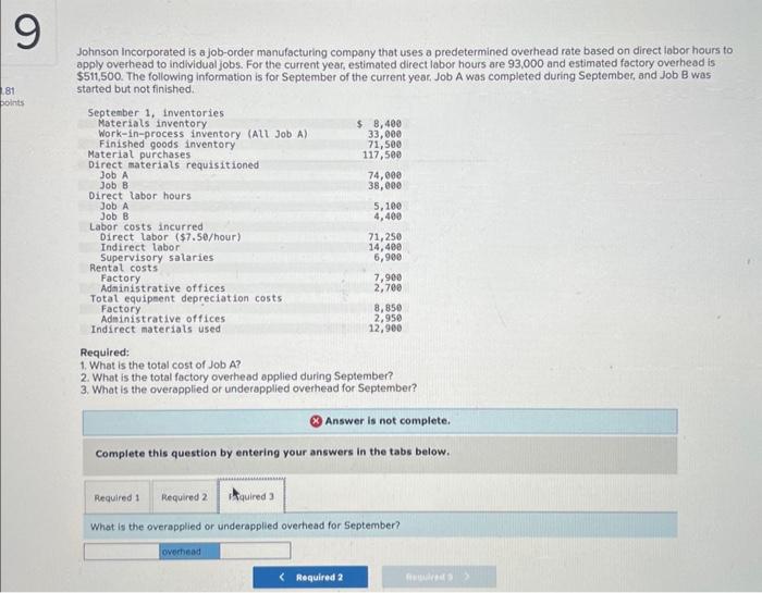 Solved Johnson incorporated is a job-order monufacturing | Chegg.com