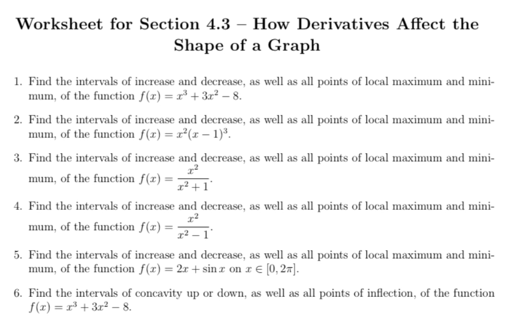 Solved Worksheet for Section 4.3 - ﻿How Derivatives Affect | Chegg.com