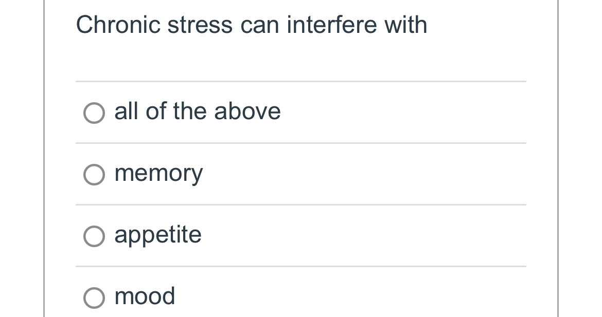 Solved Chronic stress can interfere withall of the | Chegg.com