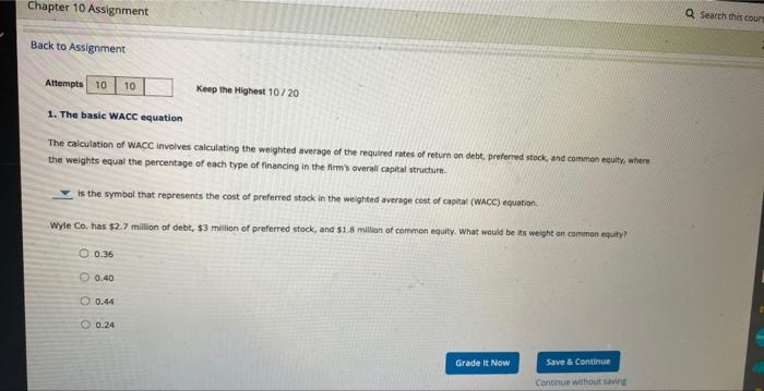 Solved The calculation of WACC involves calculating the | Chegg.com