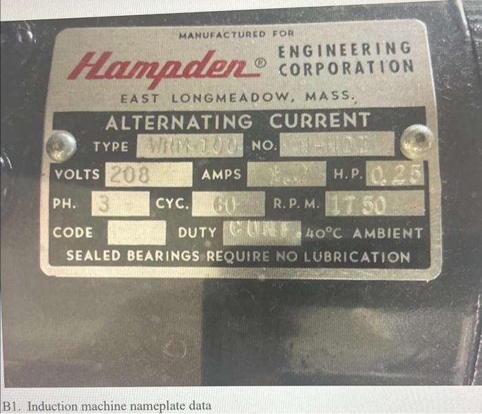 Solved Based on the nameplate data in the laboratory | Chegg.com