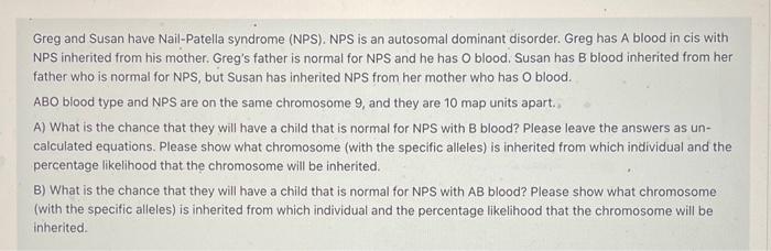 Solved Greg and Susan have Nail-Patella syndrome (NPS). NPS | Chegg.com