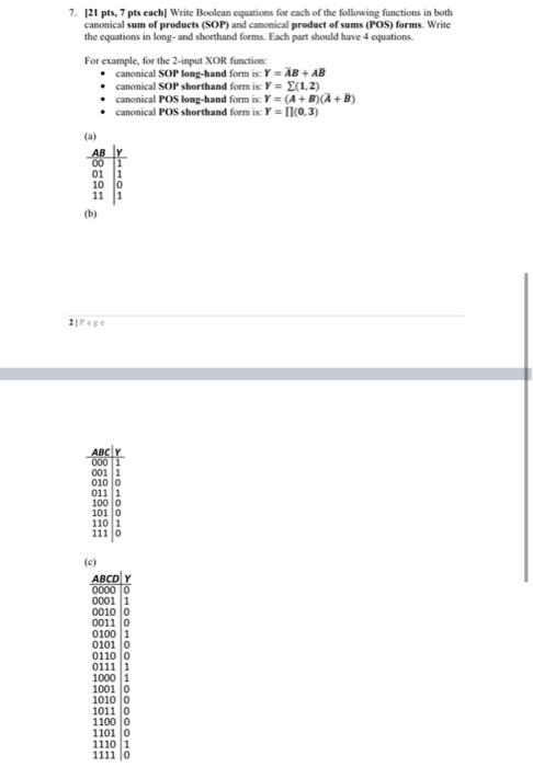 Solved 7. 121pts,7pts each| Write Boolean equations foe each | Chegg.com