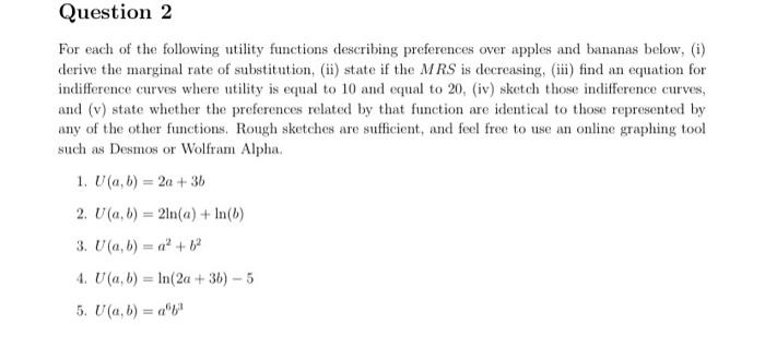 Solved For each of the following utility functions | Chegg.com