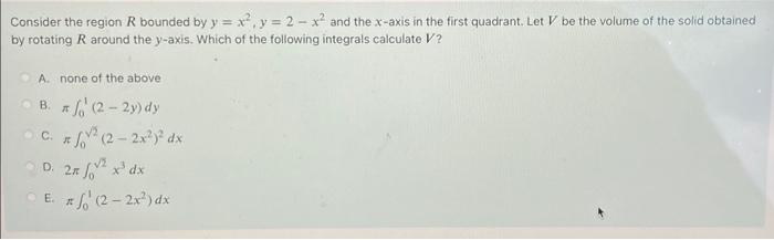 Solved Consider the region R bounded by y=x2,y=2−x2 and the | Chegg.com