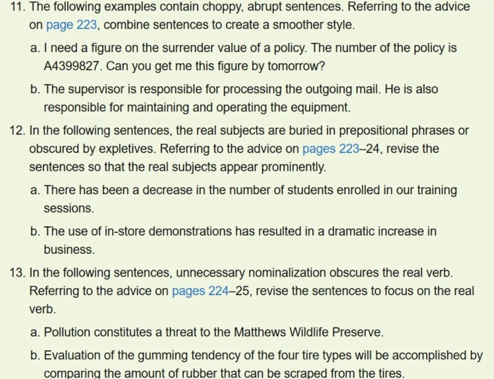 Solved 11. The following examples contain choppy, abrupt | Chegg.com