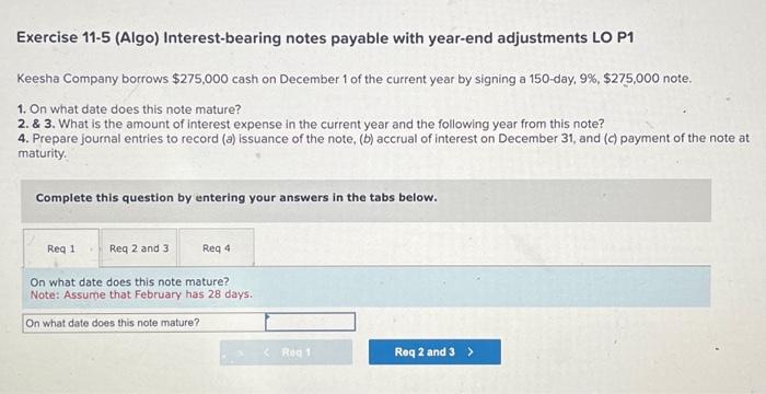 Solved Exercise 11-5 (Algo) Interest-bearing notes payable | Chegg.com