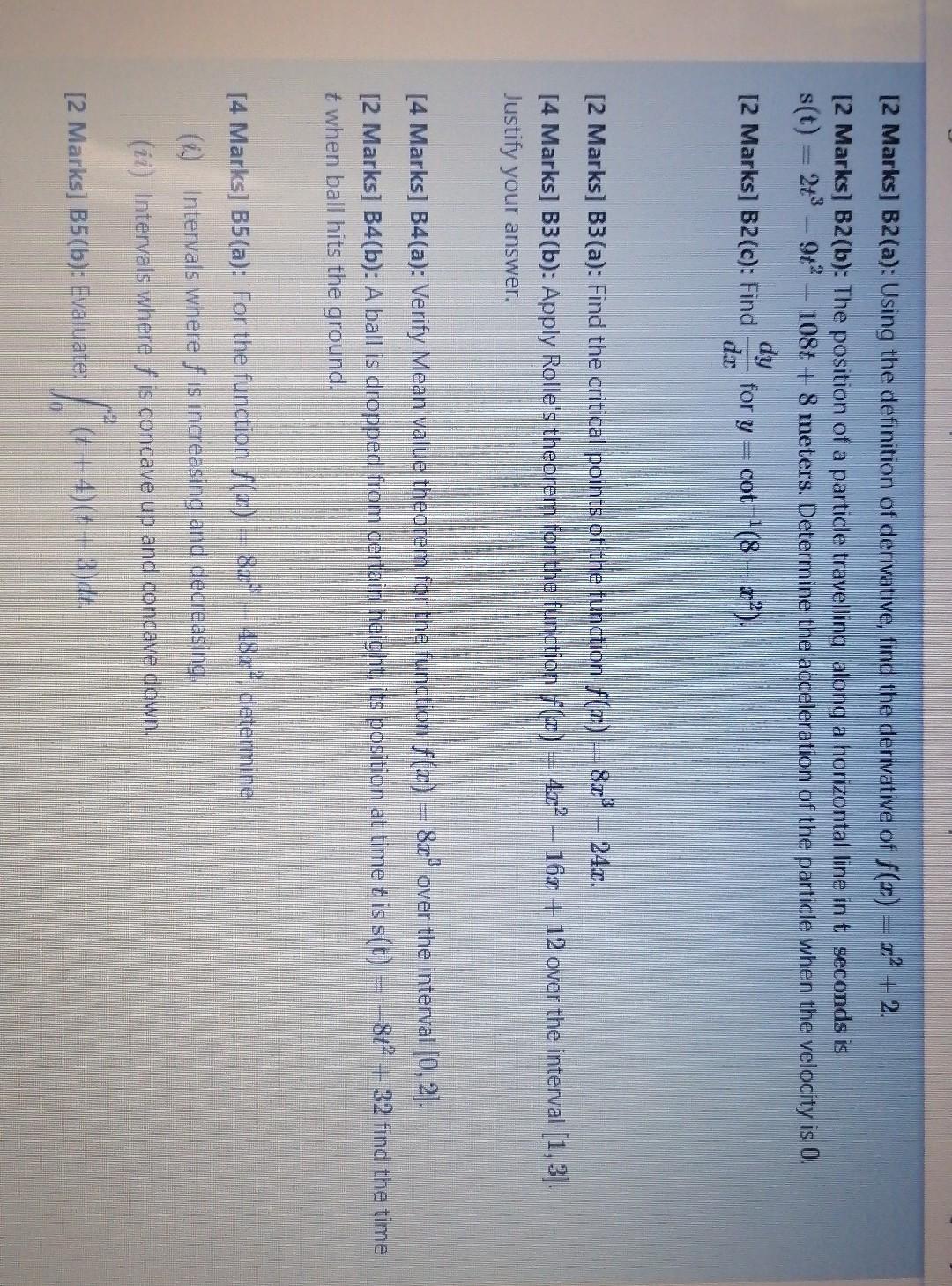 Solved [2 marks] B2(a): Using the definition of derivative, | Chegg.com