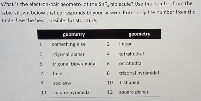 Solved What is the electron-pair geometry of the SnF4 | Chegg.com