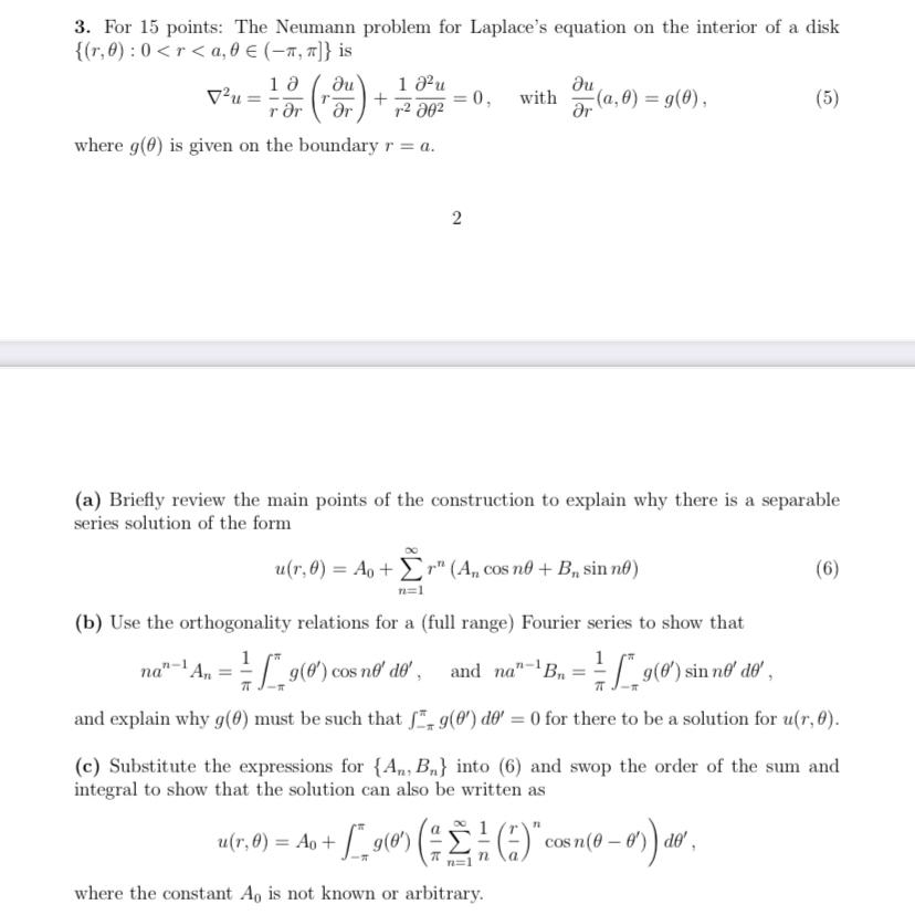 Solved For 15 ﻿points: The Neumann problem for Laplace's | Chegg.com