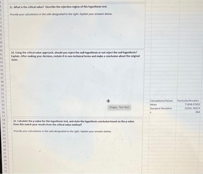Solved 2c. What is the critical value? Describe the | Chegg.com