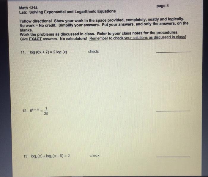 Solved page 4 Math 1314 Lab: Solving Exponential and | Chegg.com