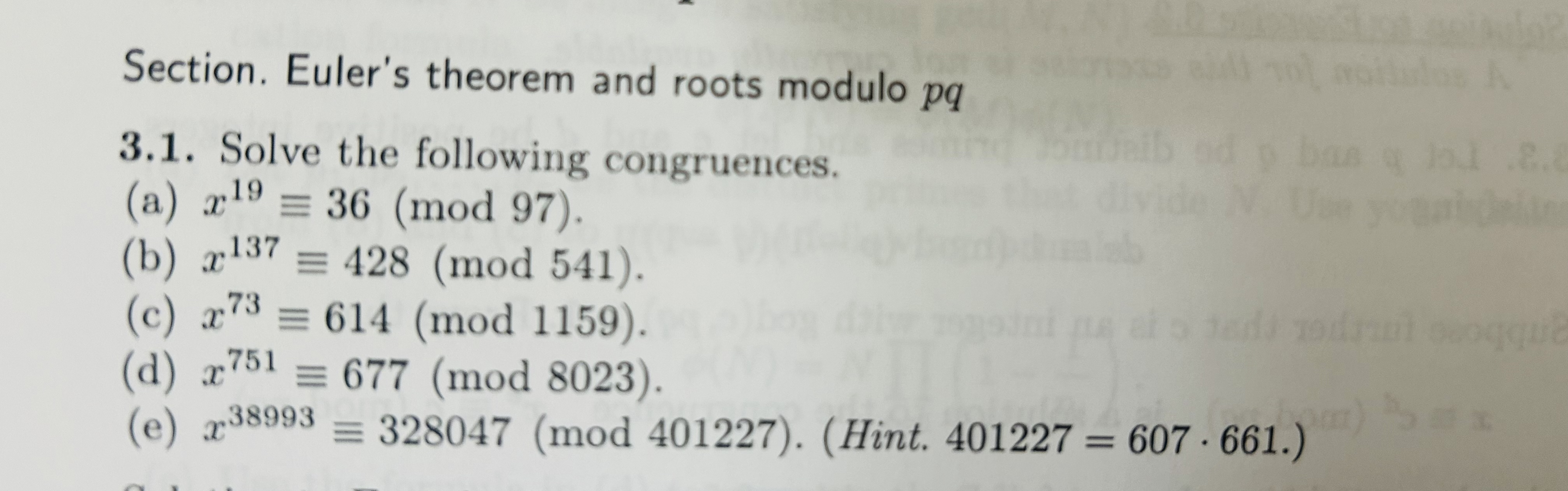 Solved Section. Euler's theorem and roots modulo pq3.1. | Chegg.com