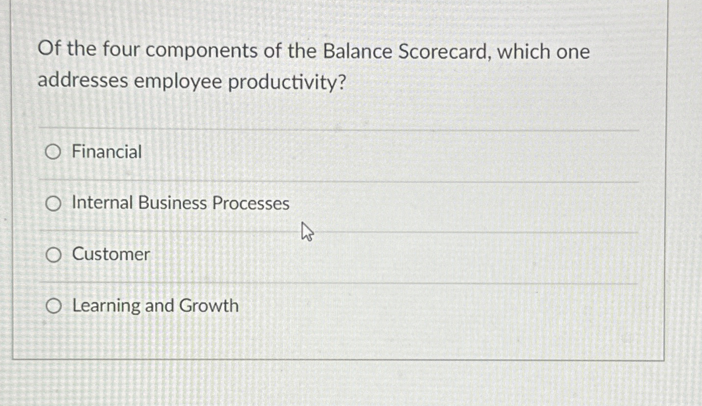 Solved Of the four components of the Balance Scorecard, | Chegg.com