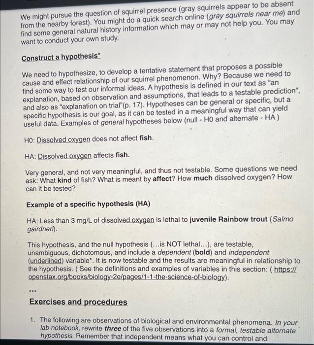 Solved choose 3 hypothesis from the examples in the lab and | Chegg.com