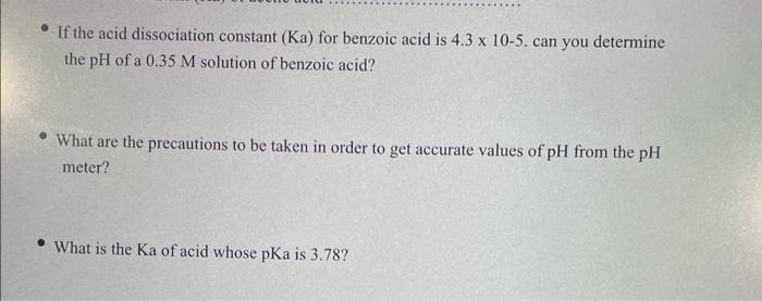 Solved - If the acid dissociation constant (Ka) for benzoic | Chegg.com
