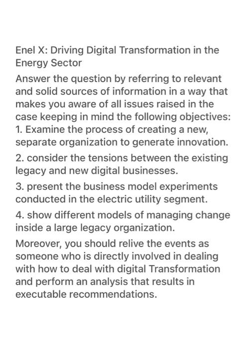 Enel X: Driving Digital Transformation in the Energy | Chegg.com