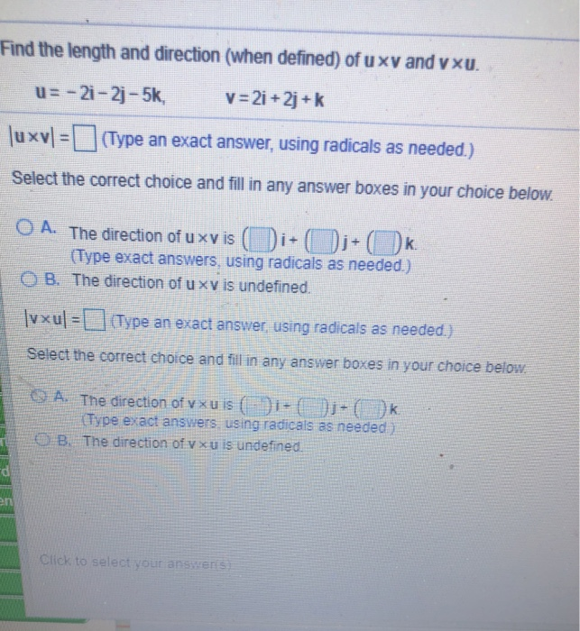Solved Find the length and direction (when defined) of u xy | Chegg.com