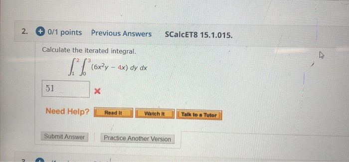 Solved 2. + 0/1 points Previous Answers SCalcET8 15.1.015. | Chegg.com