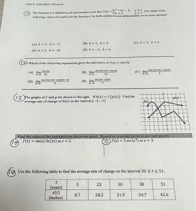 Solved following values of k and b will the function f be | Chegg.com