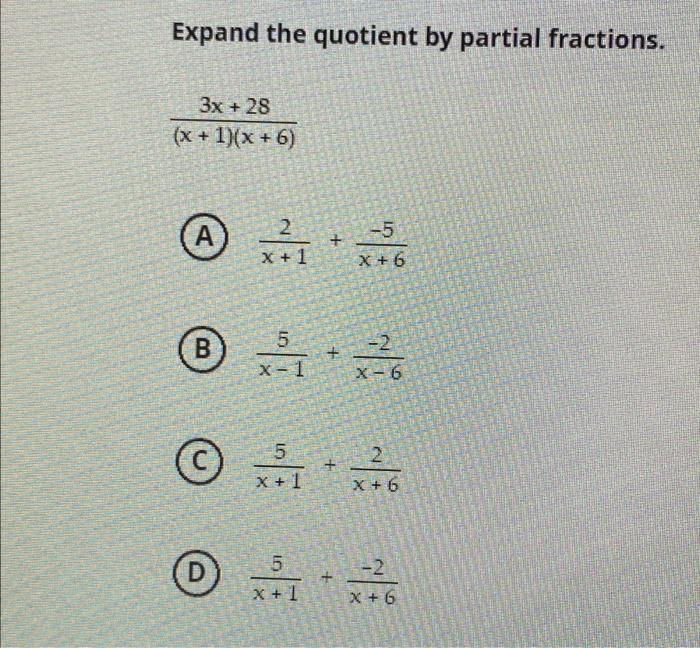 Solved Expand the quotient by partial fractions. | Chegg.com