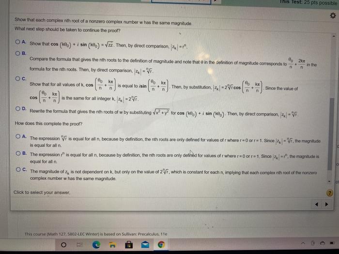 Solved Show that each complex nth root of a nonzero complex | Chegg.com