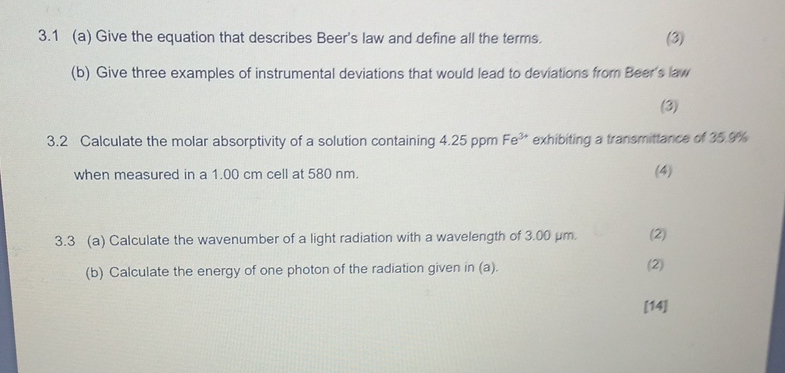 Solved 3.1 (a) ﻿Give the equation that describes Beer's law | Chegg.com
