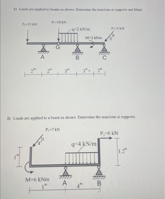 Solved 1) Loads are applied to beams as shown. Determine the | Chegg.com