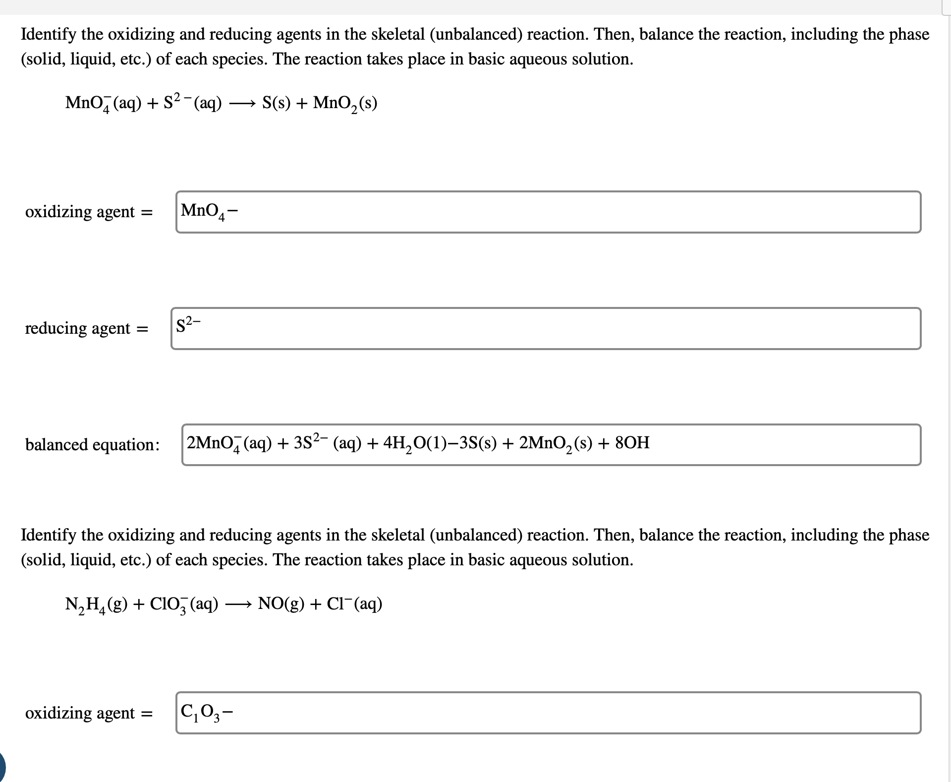 Solved Identify the oxidizing and reducing agents in the | Chegg.com