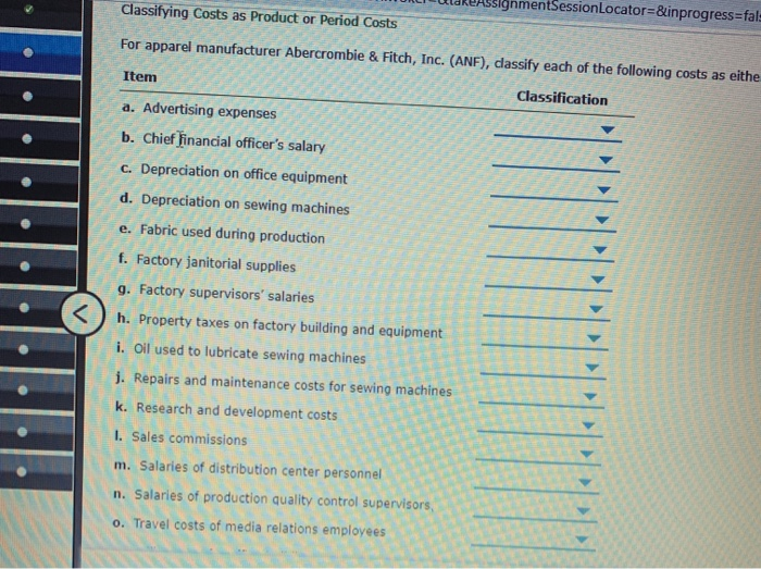 Solved Classifying Costs as Product or Period Costs | Chegg.com