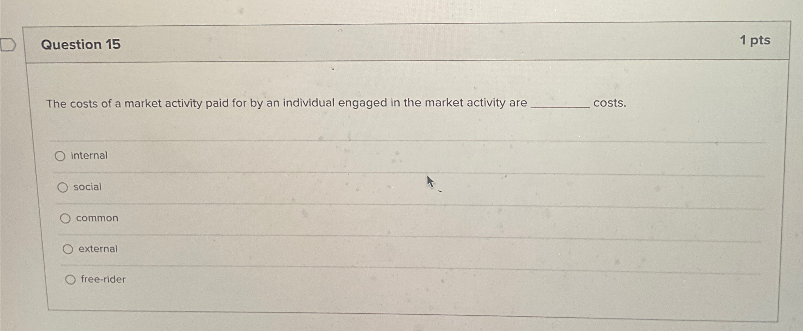 Solved Question 151 ﻿ptsThe costs of a market activity paid | Chegg.com