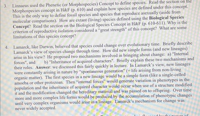 Solved 3. Linnaeus used the Phenetic (or Morphospecies) | Chegg.com