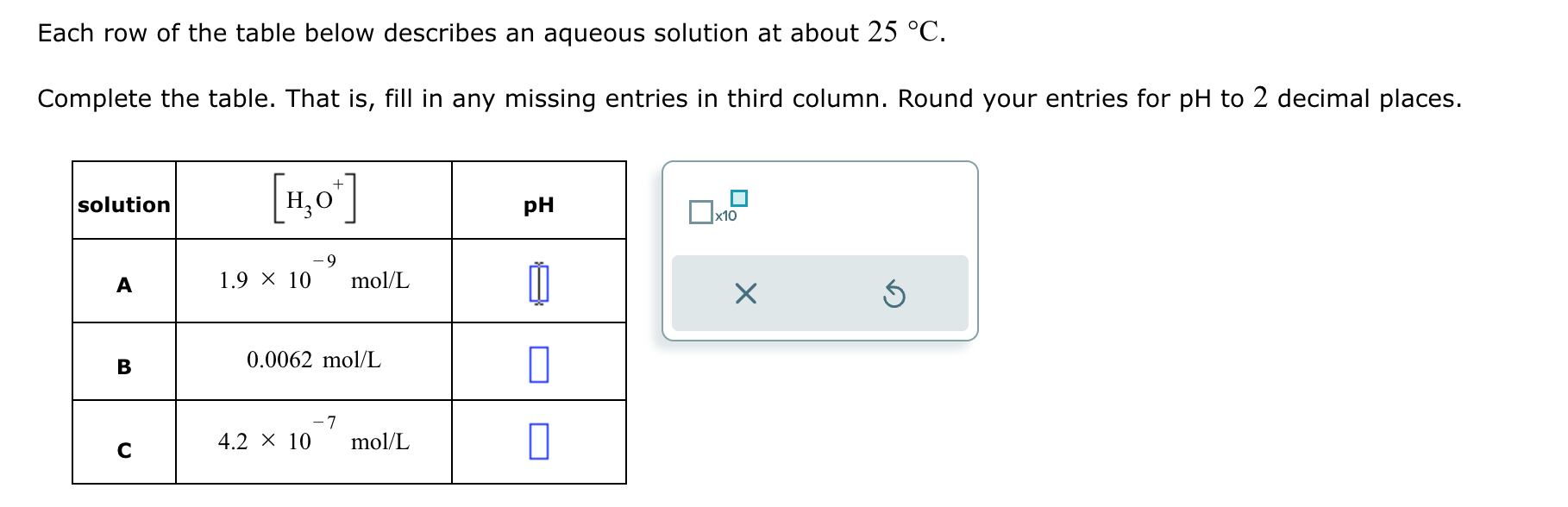 Solved Each row of the table below describes an aqueous | Chegg.com