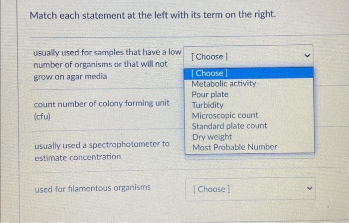 Solved Match each statement at the left with its term on the | Chegg.com