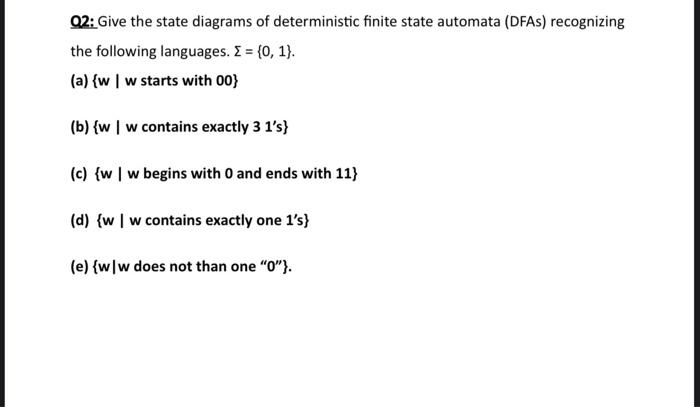 Solved Q2: Give the state diagrams of deterministic finite | Chegg.com