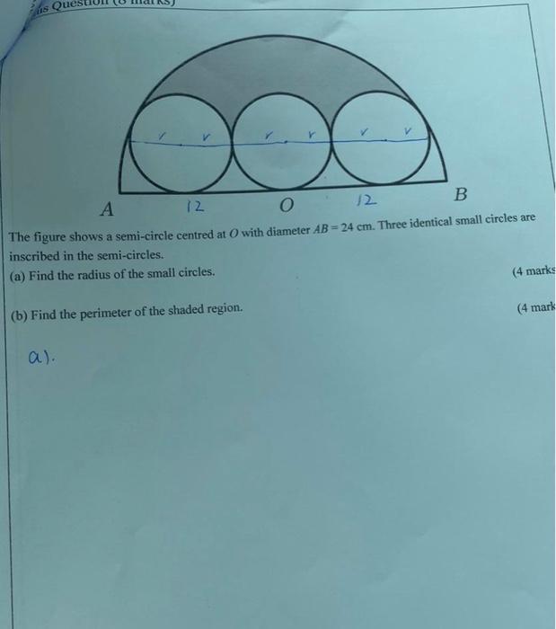 Solved Puis Que B А 12 12 The figure shows a semi-circle | Chegg.com