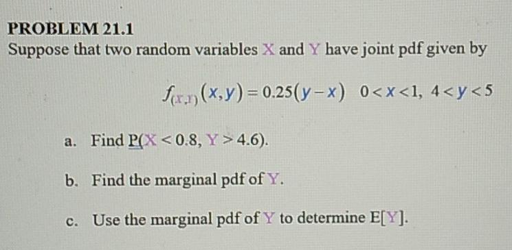 Solved PROBLEM 21.1 Suppose that two random variables X and | Chegg.com