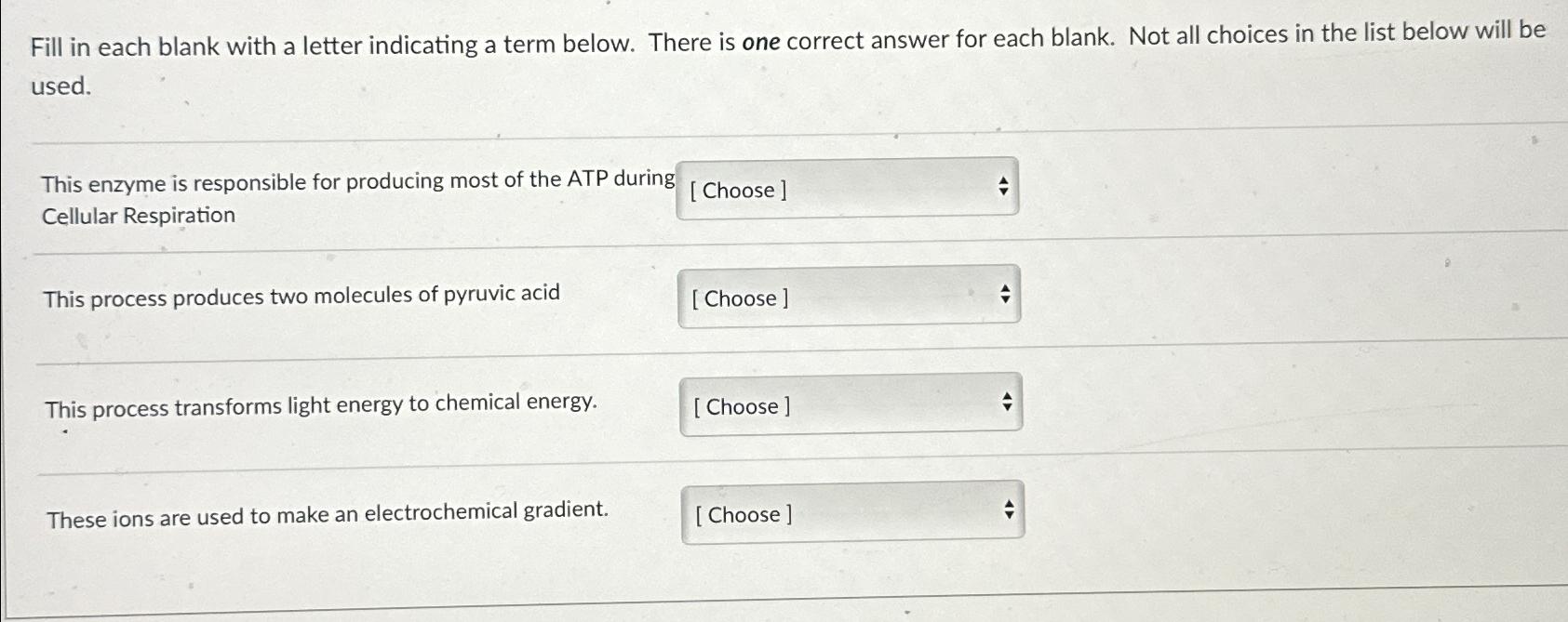 Solved Fill in each blank with a letter indicating a term | Chegg.com