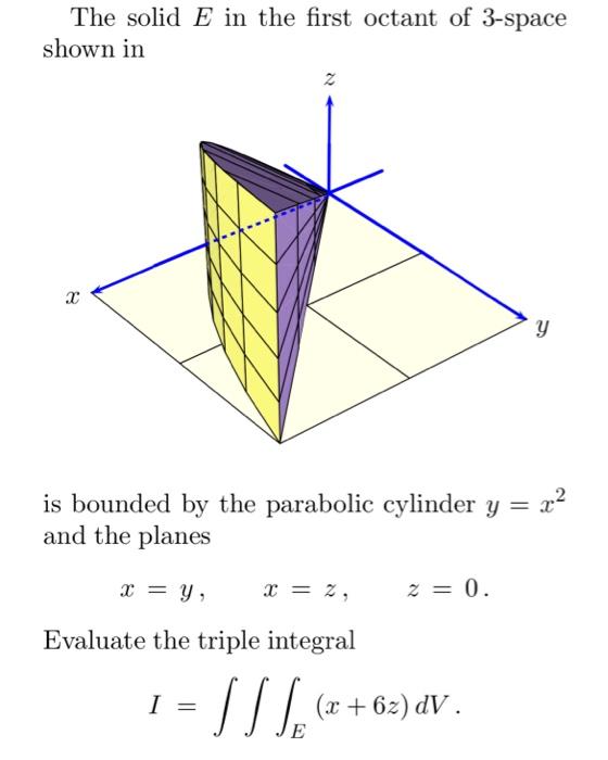 Solved The solid E in the first octant of 3 -space shown in | Chegg.com
