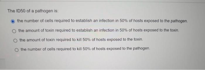 Solved The ID50 of a pathogen is: the number of cells | Chegg.com